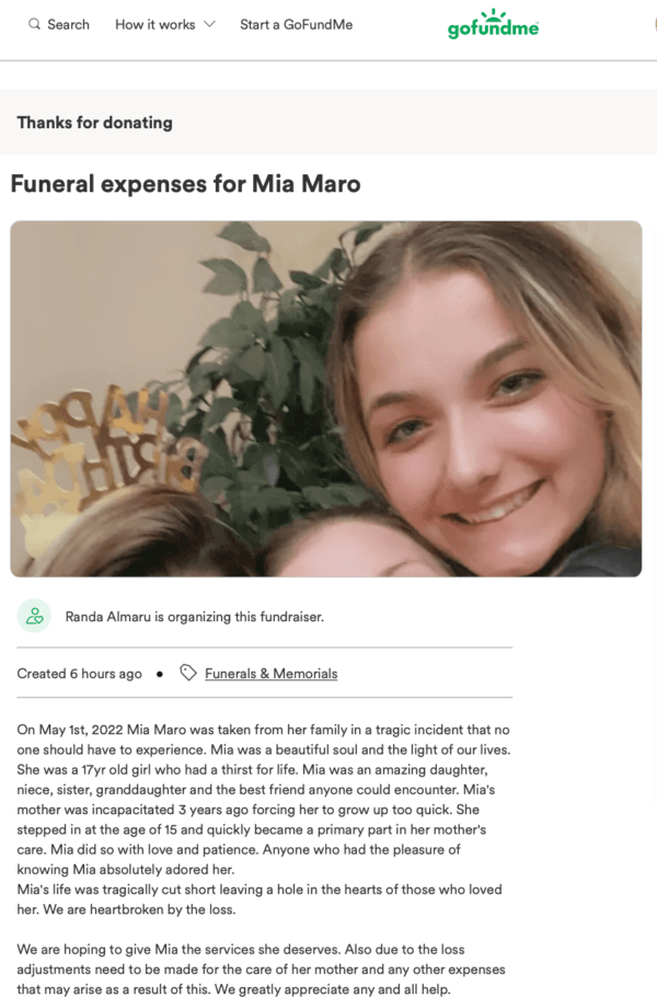 DEVELOPING: Mia Maro - Summary and How To Help Her Family